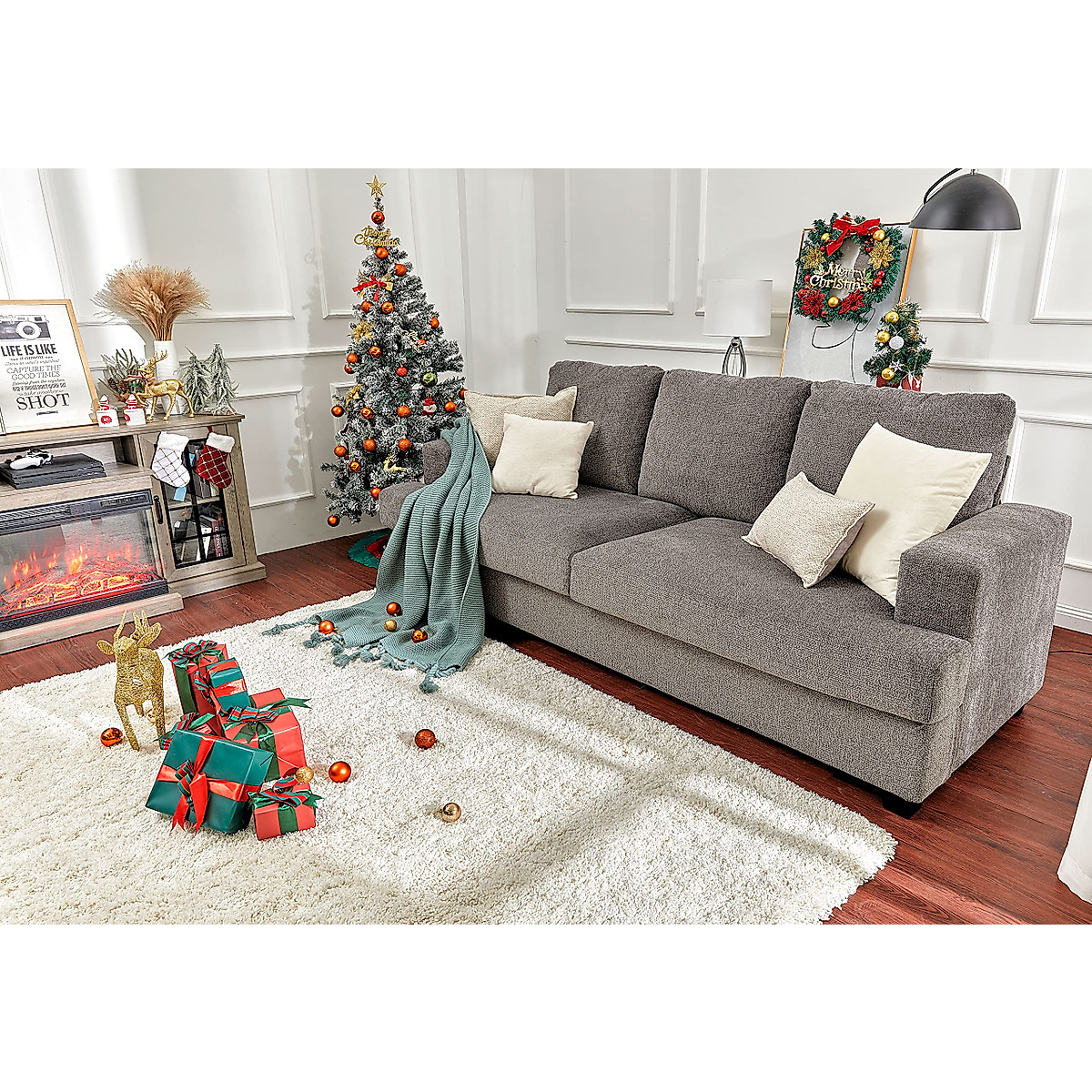 PaPaJet Sofa, Deep Seat Sofa-Contemporary Bouclé Sofa Couch, 3 Seater Sofa for Living Room-Oversized Sofa, Off-White Comfy Sofa