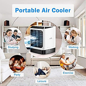 Portable Air Conditioner Fan, NEWXLT Evaporative Cooler Personal Humidifier Mini Desktop Cooling Fan USB Operated 7 Colors LED Light 3 Wind Speed Levels for Home Office Indoor Outdoor Use