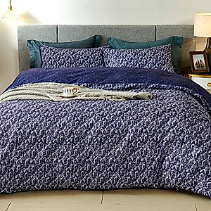 HOMLYNS Duvet Cover Queen Set, Granite Printed Navy Duvet Cover with Zipper Closure & 8 Corner Ties, Soft Microfiber Duvet Cover Set 3 Pieces,Comforter Cover Cooling Duvet Cover (Granite,90"x90")