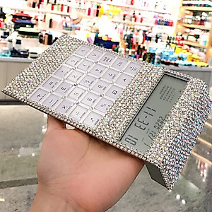 Glitter Calculator Silver Calculators Sparkle Bling Rhinestone Caiculator Office Home Electronics Diamond Desktop Calculator Solar Power 12 Digits Tilted LCD Display