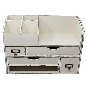 Executive Office Solutions Large Adjustable Wooden Office Desk Organizer For Desktop, Tabletop, or Counter – Wood Storage Shelf Rack – For Office Supplies, Desk Accessories, or Mail - White