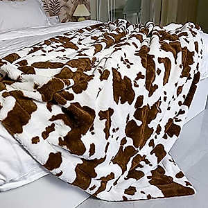 Cow Print Blanket, Double-Sided Throw Blanket for Couch Sofa Bed Office Fleece Blanket Soft Fluffy Blankets Plush Blanket for Adults Kids in All Seasons 51" x 63"