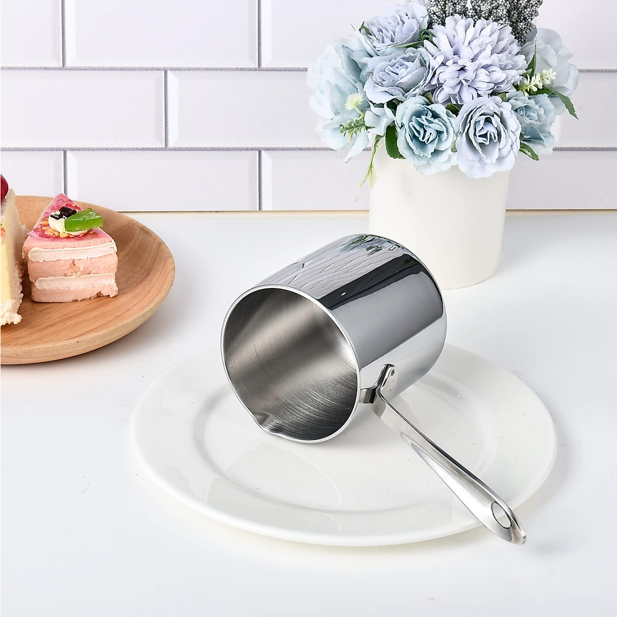 IMEEA Butter Warmer Turkish Coffee Pot Milk Warmer Pot Mini Saucepan with Spout 18/10 Tri-Ply Stainless Steel (12oz/370ml)