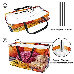 KQNZT Reusable Grocery Bags, Heavy Duty Reusable Shopping Bags, Large Tote Bags with Long Handles and Reinforced Bottom, Retro Garden Pumpkin Bird Fall