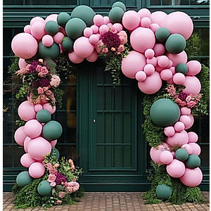 Pink Green Balloon Garland Double Stuffed Balloons Different Sizes Latex Dark Green Pink Balloons Pastel Pink Green Balloon Arch Kit for Birthday Baby Shower Christmas Safari Party decorations