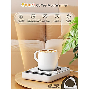 Misby Coffee Mug Warmer, Coffee Warmer for Desk with 6 Temp Settings, 8H Auto Shut Off Coffee Cup Warmer 12H Timer, Smart Coffee Warmer Plate Keeps Hot, Fresh for Coffee, Tea, Milk, Beverage,White