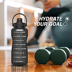 Water Bottle with 2-in-1 Lid (Straw lid/Chug Lid), Large Capacity Water Jug BPA-free Gallon Water Bottle, Leak-proof Water Jugs, Water Bottle with Time marker for Gym Outdoor (Midnight, 64oz)