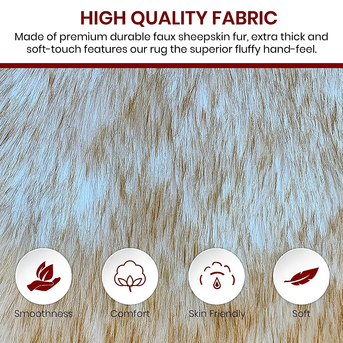 Luxury Faux Sheepskin Fur Rug | Fluffy Area Rug, Shag Rug for Bedroom, Living, Kids Room | Soft Fuzzy Rug, Non-Slip Home Décor Accent, Oval (3'x5', White/Brown Tips)