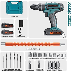 Cordless Power Drill Set with Battery and Charger,21V Cordless Drill Set, 25+3 Torque,2 Variable Speeds Electric Drill Set with 3/8'' Keyless Chuck,LED lights,2 Batteries