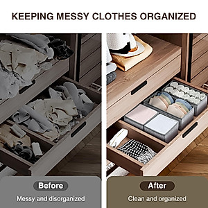 DIMJ Drawer Organizer Clothes, Underwear Drawer Organizer, Set of 4 Foldable Closet Fabric Drawer Dividers for Baby Socks, Belt, Tie (Light Grey)