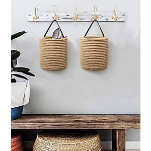 Goodpick 2pack Jute Hanging Basket - Small Woven Fern Hanging Rope Basket Flower Plants Wall Basket Decor Set Boho, 7.87 x 7 x 11.7 inches