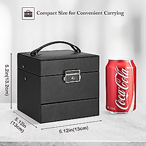 ProCase Jewelry Box for Girl Women Traveling, Ideal Gift Small 3 Layers Jewelry Organizer Display Storage Holder Case with Mirror Lock for Earrings Rings Necklaces Bracelets -Black