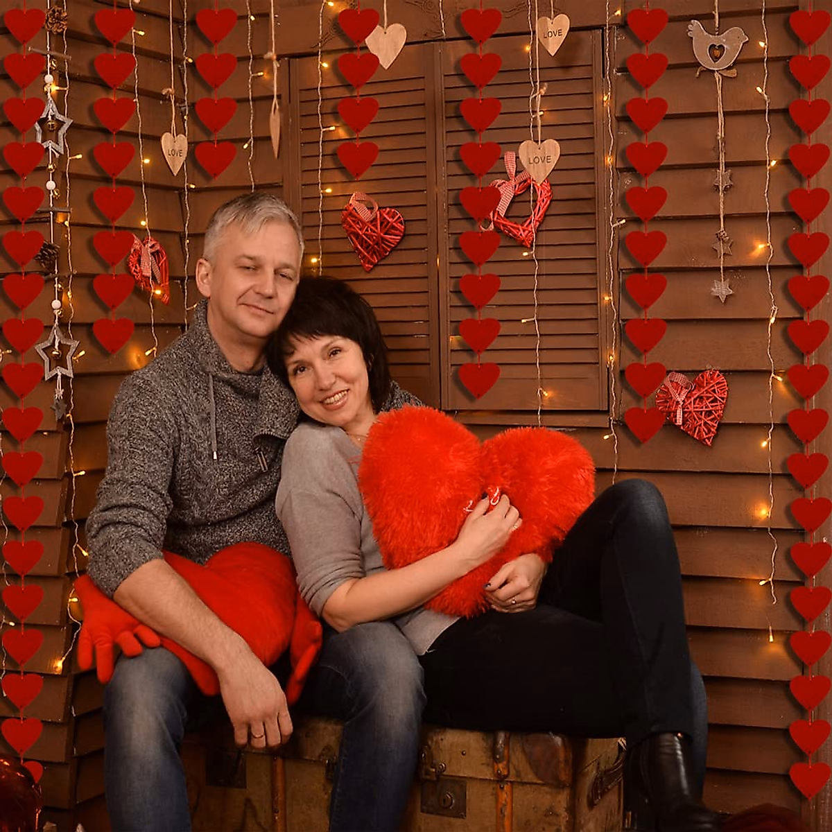 LOVE Heart XO Garlands Banner for Valentine's Day DIY Felt Decorations & 80 PCS Red Hanging String Hearts Birthday Party Flag Wedding/Home/Anniversary Supplies