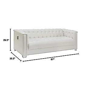 Coaster Furniture Chaviano Collection 87 inch Sofa with Padded Breathable Leatherette Upholstery Chrome Legs and Button Tufting In Pearl 505391