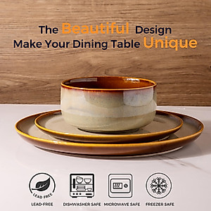 LERATIO Ceramic Dinner Plates Set of 6, 10.5 Inch Reactive Glaze Porcelain Plates, Modern Shape Dinnerware Dishes Set for Kitchen,Microwave&Dishwasher&Oven Safe, Scratch Resistant-Khaki