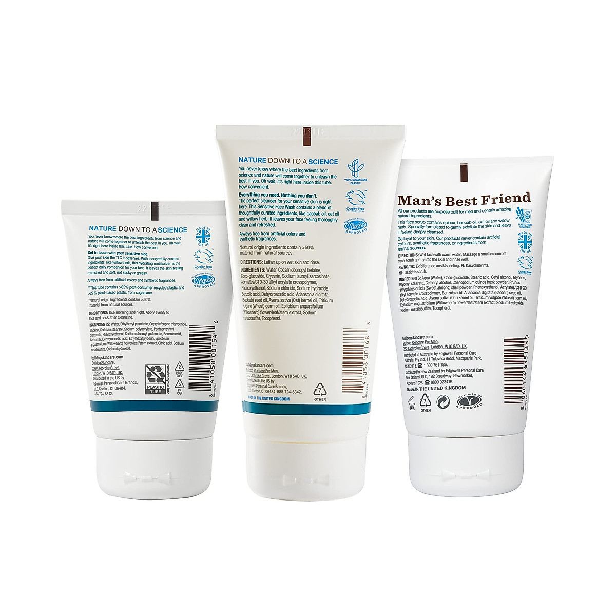 Bulldog Mens Skincare and Grooming Sensitive Full Face Kit with Moisturizer, Face Wash and Face Scrub, 3 Count