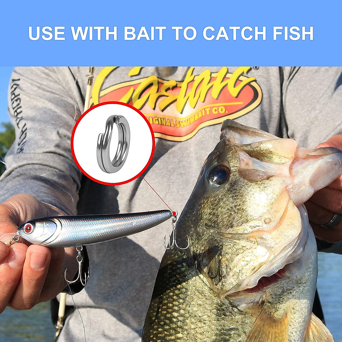 200PCS Stainless Steel Fishing Split Rings, High Strength Double Flat Wire Snap Ring Heavy Duty Lure Connector with Fishing Pliers Scissors Fishing Lanyard Fishing Tool Accessories 5 Size