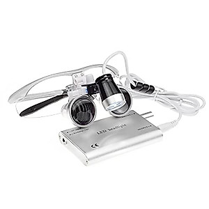 SuperElight 3.5X 420mm Working Distance Surgical Binocular Loupes Optical Glass with LED Head Light Lamp+Aluminum Box Silver