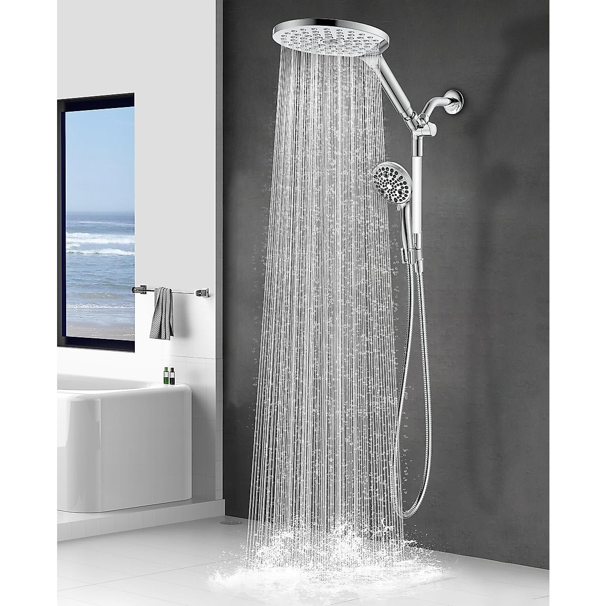 MakeFit 21-mode Dual Handheld Shower Head Combo, Upgraded 2-in-1 Rain Shower Heads System 8 Inch Rainfall Shower Head and 10 Modes High Pressure Hand Held Showerhead with Built-in Power Wash