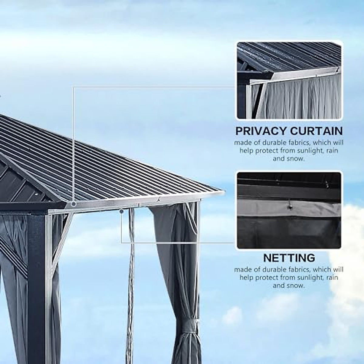 Goohome 12 x 18FT Hardtop Gazebo, Aluminum Frame Double Roof Canopy with Mosquito Net and Curtains, Outdoor Permanent Hard Top Waterproof Pergola for Shade and Rain for Lawn, Backyard, Patio