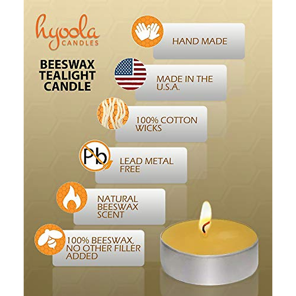 HYOOLA Beeswax Tealight Candles in Aluminum Cup - 24 Pack - 100% Pure Natural Beeswax Candles