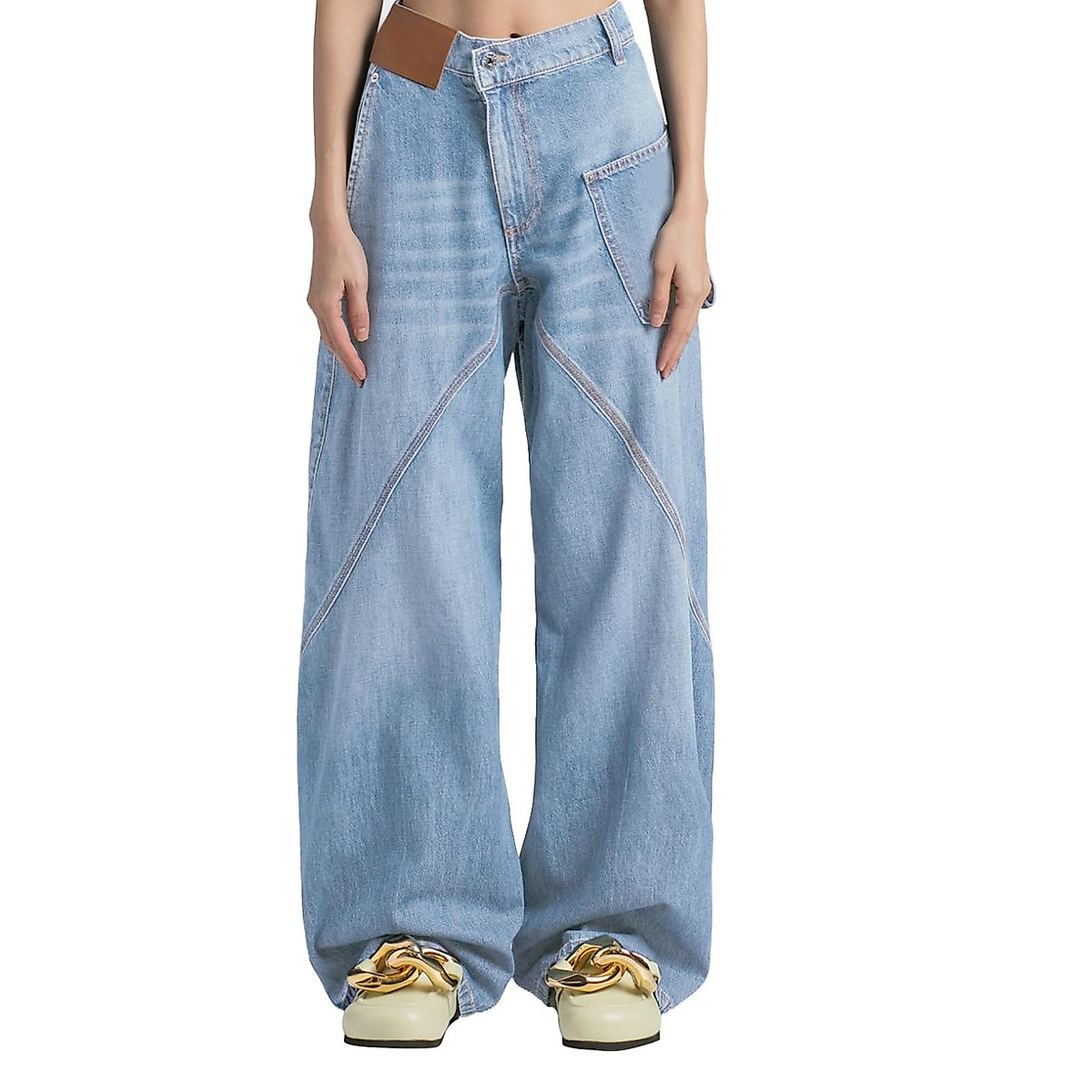 Astylish Boyfriend Jeans for Women High Waisted Baggy Boyfriend Wide Leg Flare Denim Cargo Pants Sky Blue Size 6