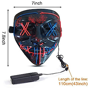 [4 PACK] Halloween Mask LED Mask ,Purge Mask Scary Mask Halloween LED Light Up Mask for Kids Men Women Masquerade Carnival Cosplay Costume
