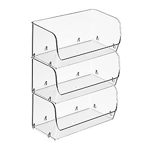 mDesign Small Plastic Stackable Office Storage Organizer with Open Front - Perfect Drawer and Desk Bin - Pen, Marker, Pencil, Paper, and Stationary Holder - 7" Wide - Ligne Collection - 3 Pack - Clear
