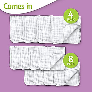 KiddyCare Muslin Burp Cloths - Burp Clothes for Baby Girl/boy, Organic Baby Clothes Burping Cloths for Babies - 6 Layers absorbance, Baby Burp Cloth (4 Pack (10x20 inches))