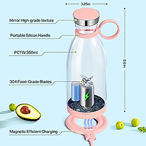 MIAOKE Portable Blender,Fashion Portable Blender for Shakes and Smoothies 11.8 Oz,Magnetic USB Fast Charging Mini Fresh Juice Mixer Bottle,Take It for Traveling, Outdoor, Gym, Office, Cars, Gift -PK