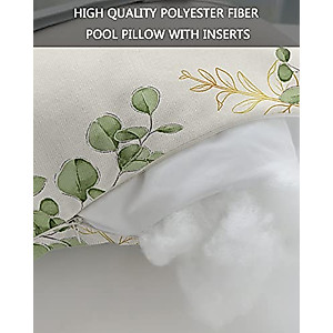 Prime Leader Recliner Head Pillow Ledge Loungers Chair Pillows with Insert Summer Eucalyptus Leaves Green Watercolor Retro Lumbar Pillow with Adjustable Strap Outdoor Waterproof Patio Pillows, 2 PCS