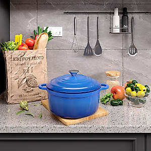 Fijinhom 6 Quart Enameled Cast Iron Dutch Oven Pot with Lid, Dual Handle for Bread Baking, Pre-Seasoned Cookware, Heavy-Duty, Oven Safe up to 500° F, Non-stick & Applicable All Cookings, Blue