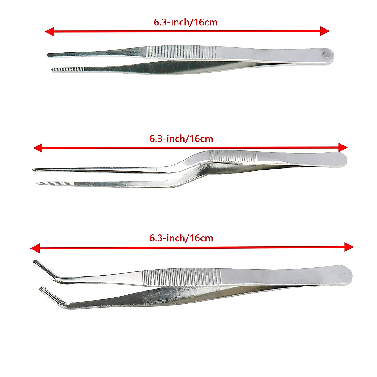 Bitray 3PCS Cooking Tweezers Straight and Curved Tip Tweezers for Cooking Food Design Styling