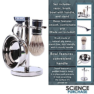Stainless Steel Shaving Set for Men - Bowl, Brush, and Stand by Science Purchase