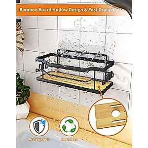 SWTYMIKI Shower Caddy Over Shower Head, 3 Tier Rustproof Hanging Shower Organizer with 16 Hooks & Dual Soap Holder, Large Capacity Shower Rack over the Shower Head for Bathroom Shower Room, Bronze