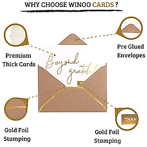 Winoo Design Gold Beyond Grateful Thank You Cards with Envelopes - 36 PK - Thank You Notes with Gold Foil Letterpress 4x6 Inches Blank Note Cards for Business Graduation Wedding Baby Shower