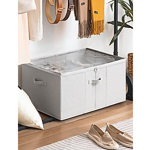 StorageWorks Shoe Organizer for Closet, Extra Large Fabric Shoe Storage Bins with Clear Cover, Adjustable Dividers for Shoe Storage, Grey, 1-Pack, Fits up to 24 Pairs