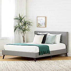 South Shore Fusion Padded Upholstered Platform Bed and Headboard-Queen-Medium Gray