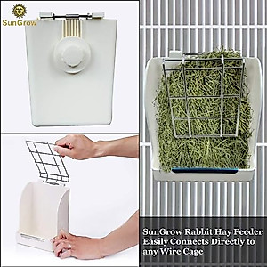 SunGrow Hay Feeder for Rabbits, Hamster, Chinchilla, Indoor Food Dispenser, No Mess Hay Rack Manger for Small Animals, Hanging Alfalfa and Timothy Hay Dispenser, Guinea Pig Cage Accessories, White