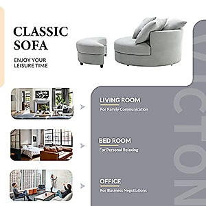 HOMVET 360° Swivel Accent Barrel Chair with Storage Ottoman & 4 Pillows, Modern Linen Leisure Chair Round Accent for Living Room,Beacon Grey