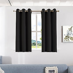Aquazolax Blackout Curtain Panels for Bedroom Windows - Thermal Insulated Grommet Top Blackout Draperies and Drapes, 2 Panels, 42 inch Wide x 45 inch Long, Black