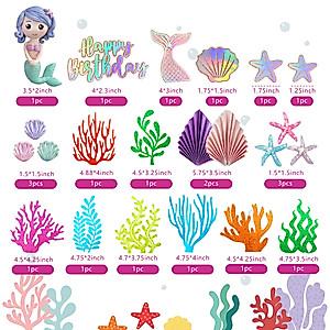 20 PCS Mermaid Cake Toppers with 3D Mermaid Seaweed Folding Fans Shell Starfish Cake Decoration for Kids Girls Birthday Party Baby Shower Supplies (STYLE1)