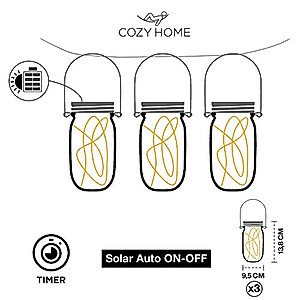 CozyHome 3X Solar Mason jar Lights Outdoor Waterproof | Mason jar Light | Mason jar Lights Solar Powered | LED White Light Jars Outside | Mason jar Solar Lights for Garden or Patio | Mason jar Decor