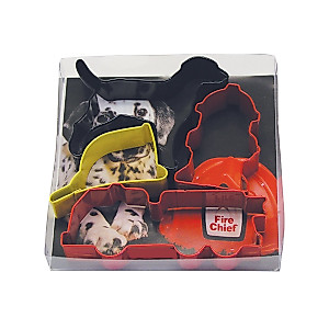 R&M International Fire Truck Cookie Cutters, Dog, Hydrant, Helmet and Truck, 4-Piece Set