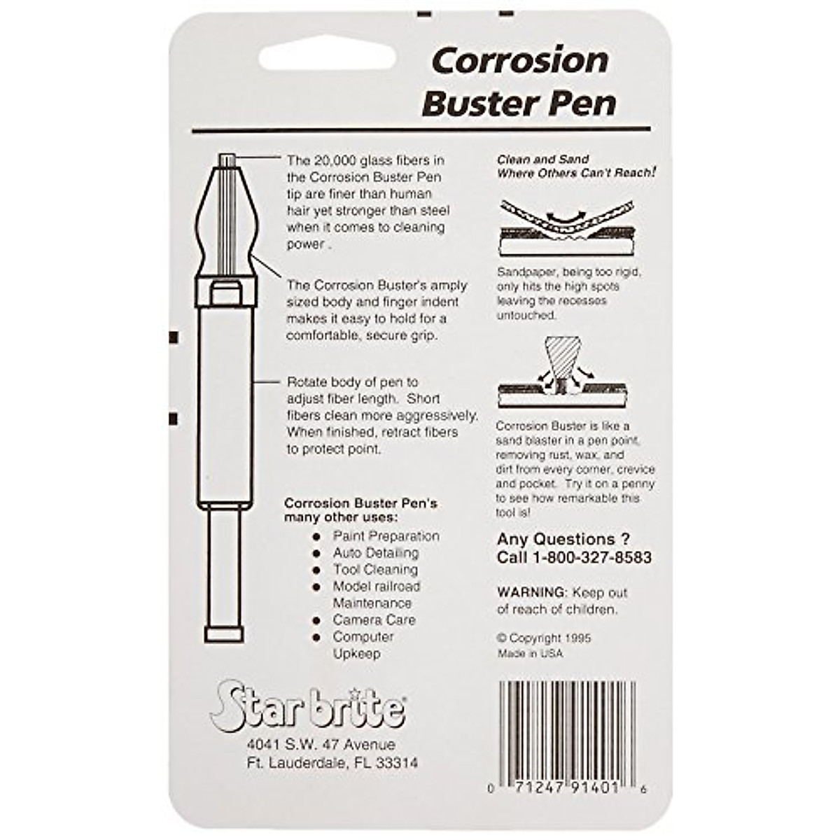 STAR BRITE Corrosion Buster Pen - Precision Rust & Corrosion Removal Tool for Electrical Connections, Marine Gear, Fishing Equipment & More - Easy Grip, Adjustable Fiber Length (091401)