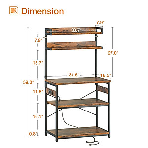ODK Bakers Rack with Power Outlet, Coffee Bar with Storage 5-Tiers, Microwave Stand Kitchen Rack 16.5 * 23.6 * 59 inches, Kitchen Shelf, Rustic Brown