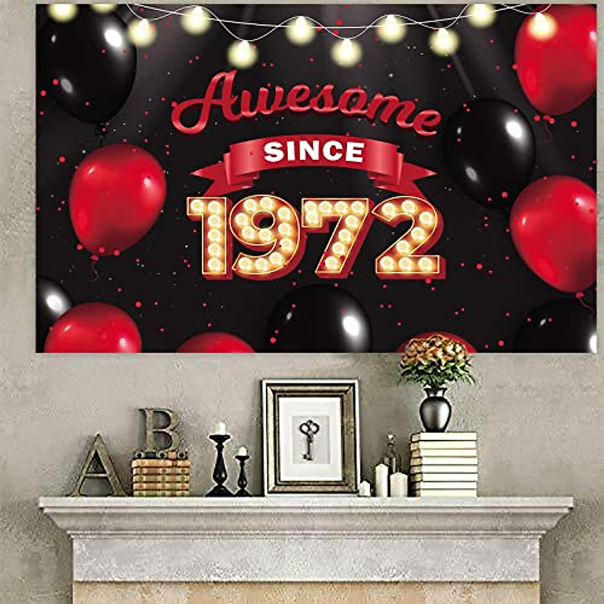 Awesome Since 1972 Happy 50th Birthday Banner Backdrop Red and Black Balloons Cheers to 50 Years Old Theme Decor for Women Men 50th Birthday Party Bday Supplies Decorations Background Glitter Gold