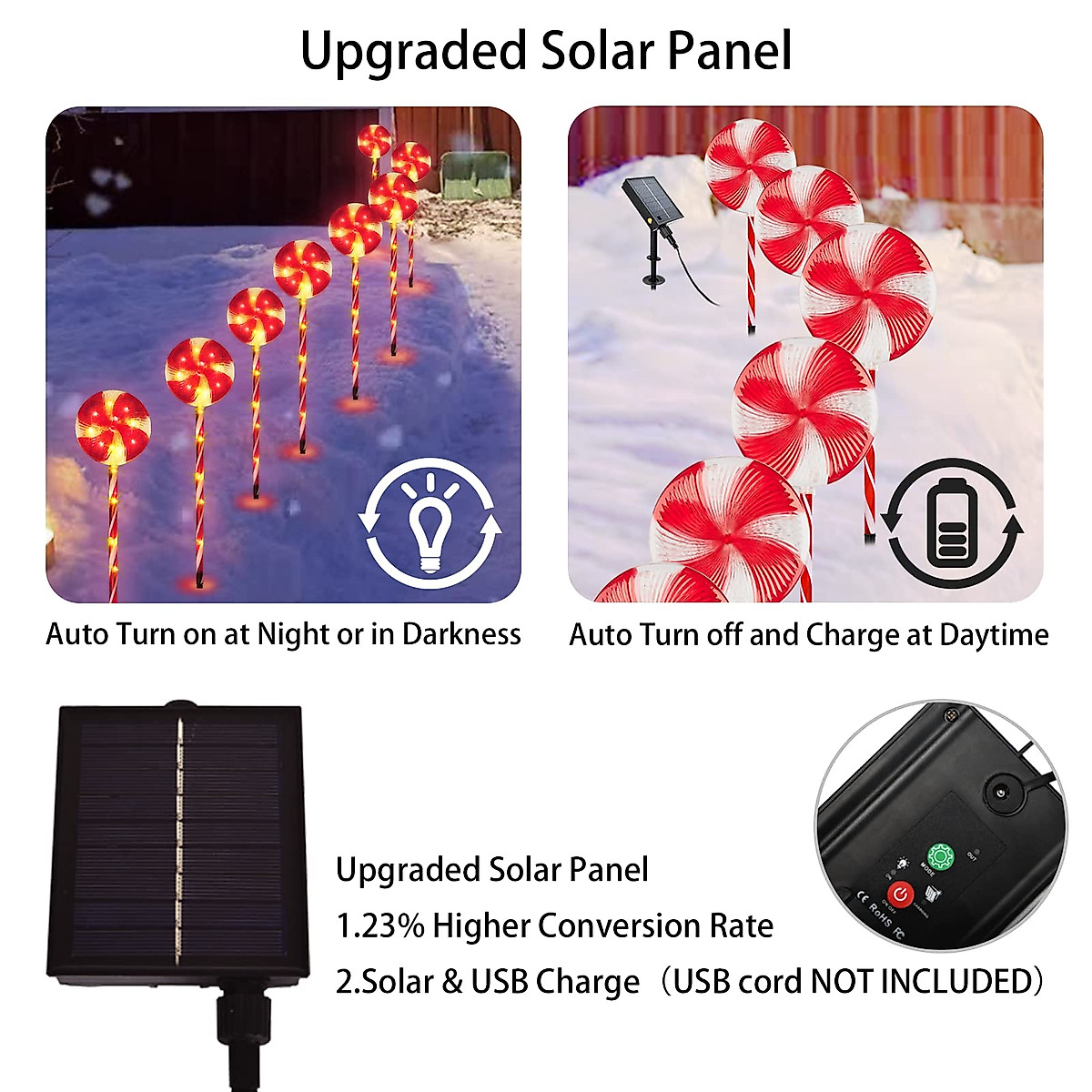 ALIGHTER 3Pcs Giant Solar Christmas Candy Cane Lights Outdoor Decorations Pathway Driveway Markers Lawn Garden Yard Christmas Decor