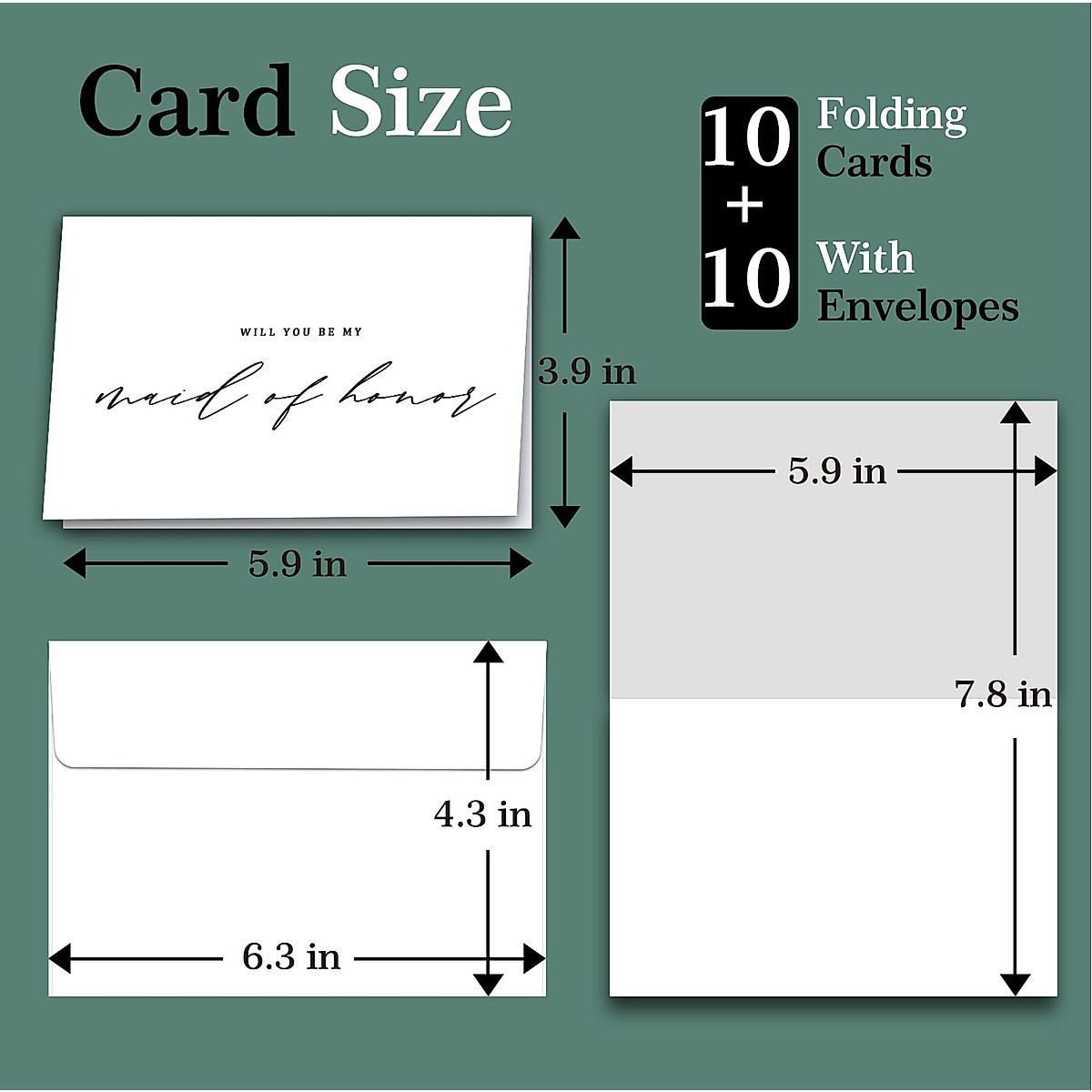 TQDaiker 10 Packs Will You Be My Bridesmaid Cards, 2 Matron of Honor 2 Maid of Honor Card, 6 Bridesmaid Cards, Bridesmaid Invitation Card Set of 10, Bridesmaid Proposal Wedding Card, White and Black