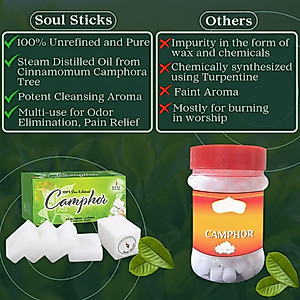 SOUL STICKS Natural Camphor Blocks (56 Grams, 12 Tablets) Pure Camphor Tablets for Aromatherapy & Puja - Alcanfor en Bloques, Alcanfor Tablets, Alcanfor en Bolitas, Kapoor for Pooja